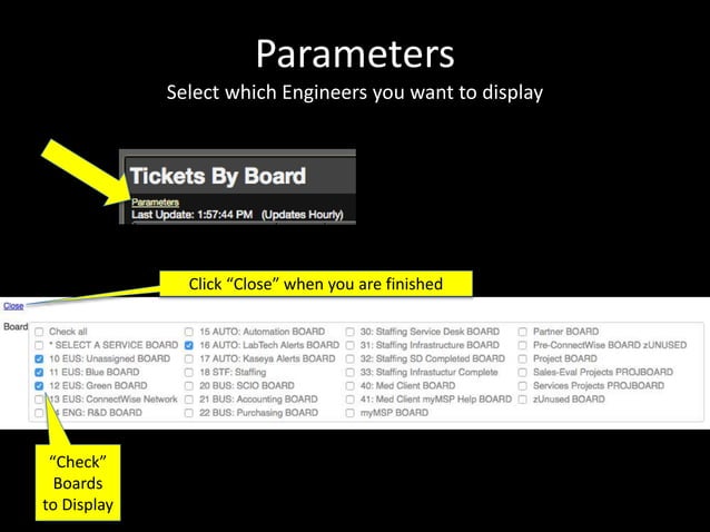 Engineering dashboard tickets by board | PPT