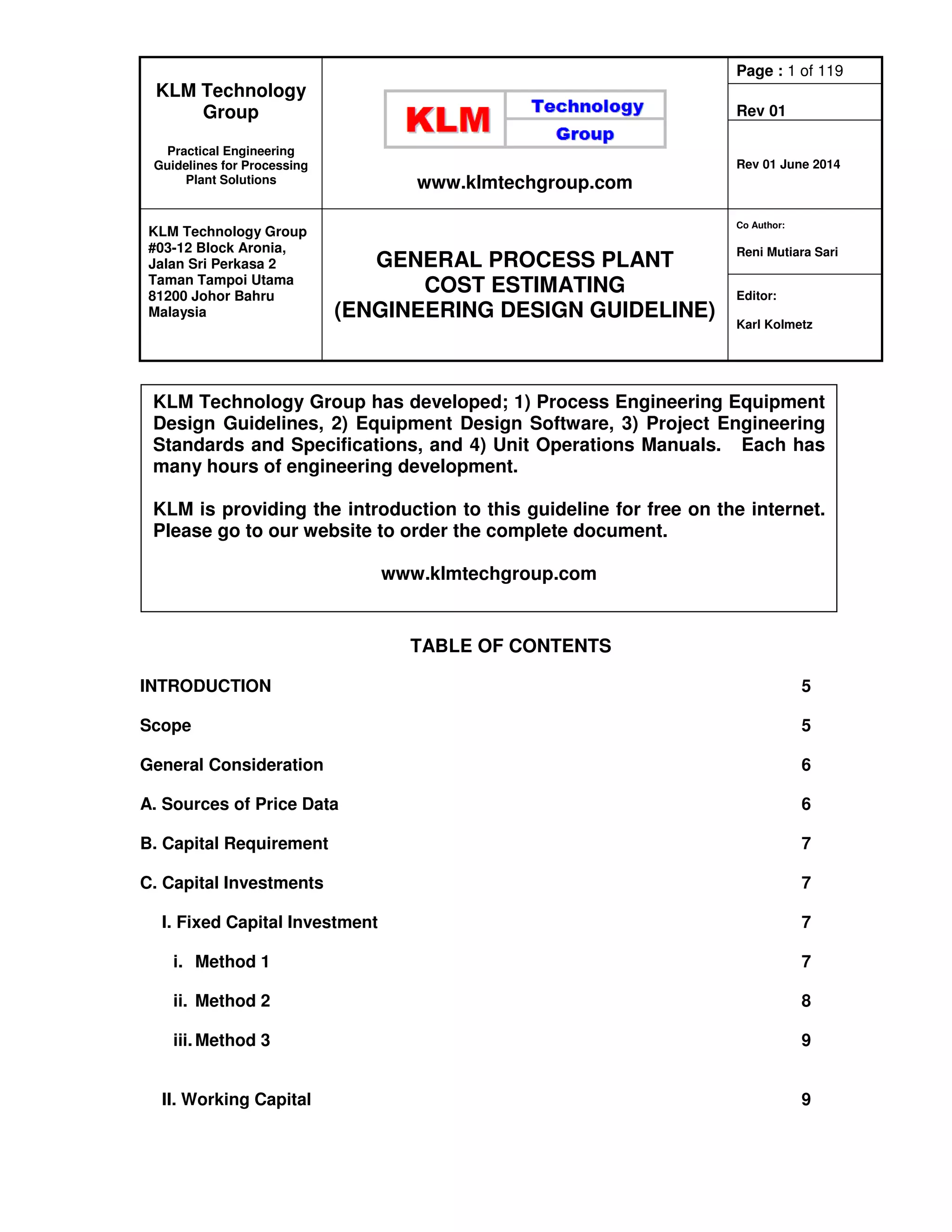 Engineering design guildline_general_plant_cost_estimating_rev01web | PDF