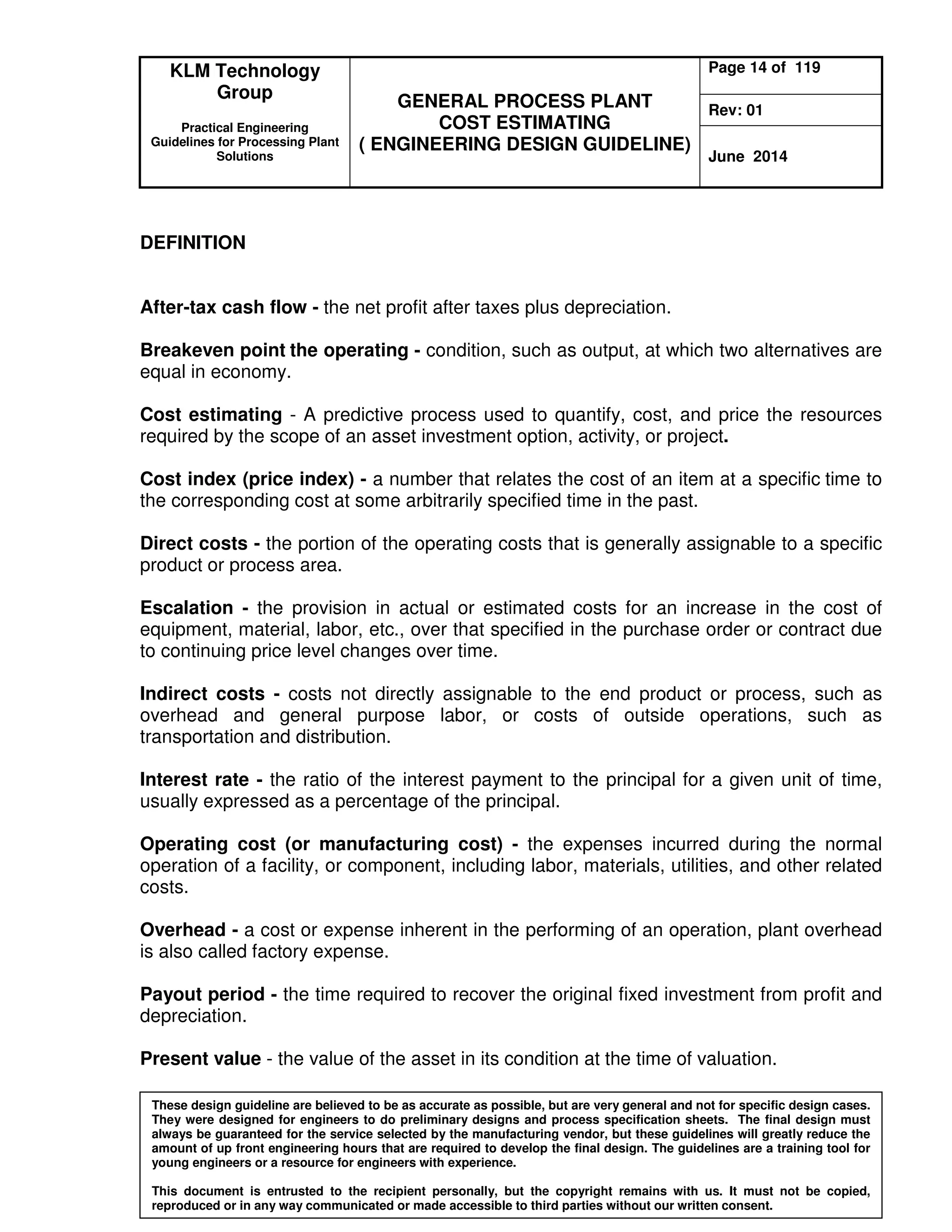 Engineering design guildline_general_plant_cost_estimating_rev01web | PDF