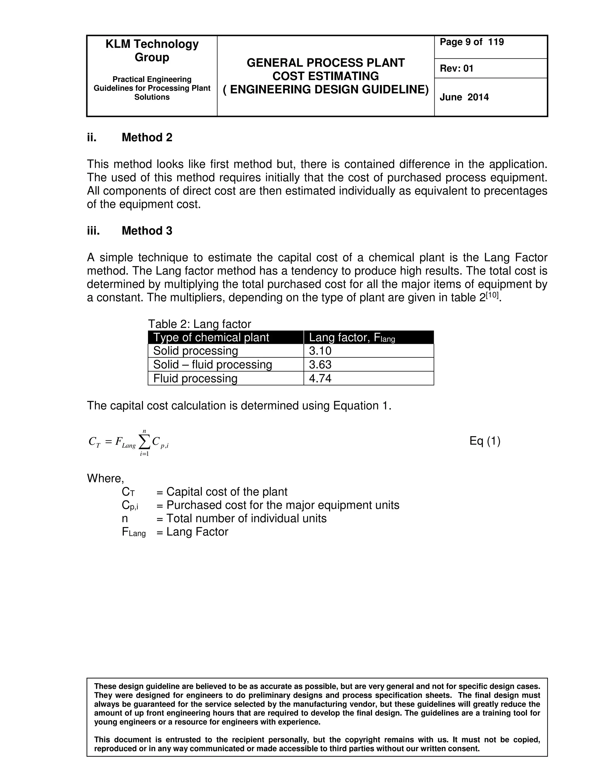 Engineering design guildline_general_plant_cost_estimating_rev01web | PDF