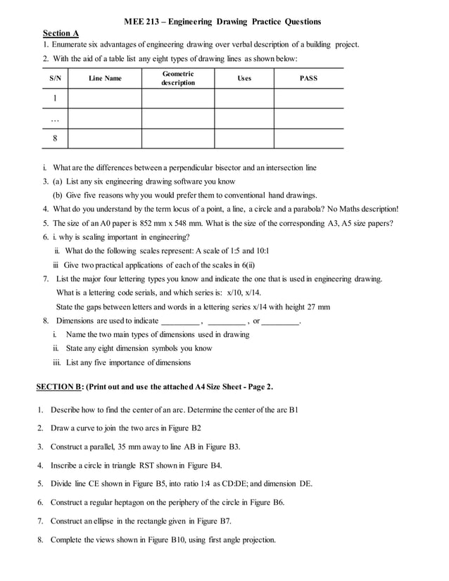 Engineering drawing practice questions first semester - 2019-2020 (1 ...