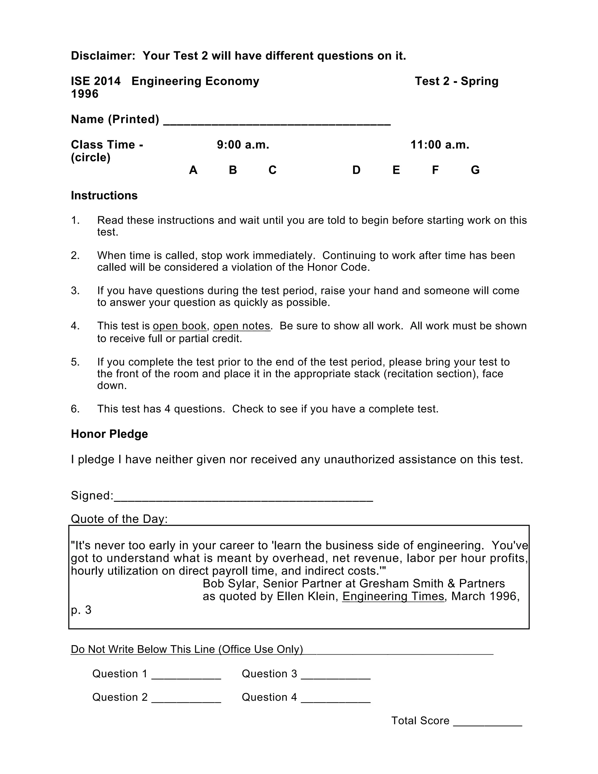 Engineering economy sample test #2 question | PDF