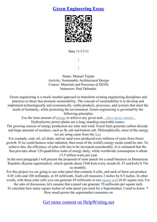 Engineering Essay Sample | PDF