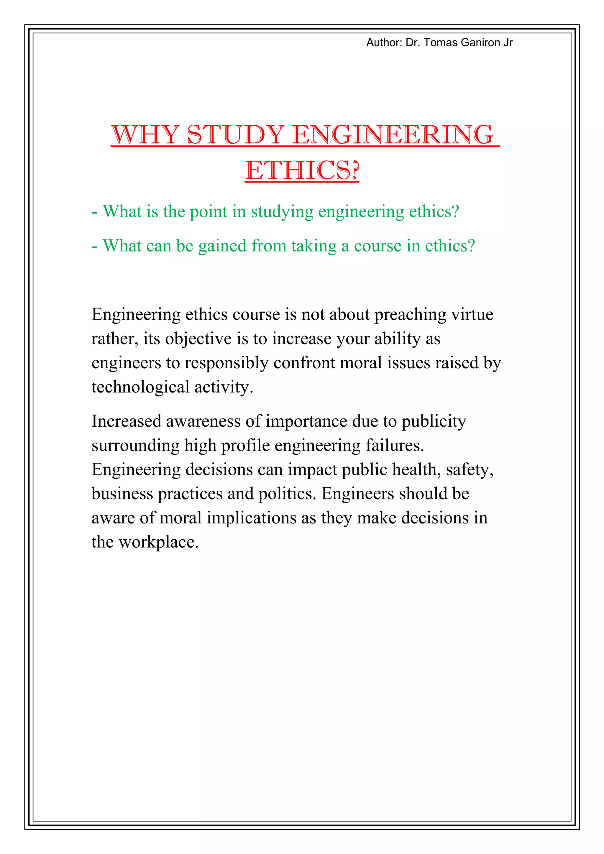Engineering Ethics and Values | PDF