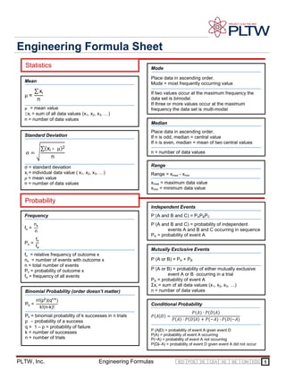 Engineering formula sheet | PDF