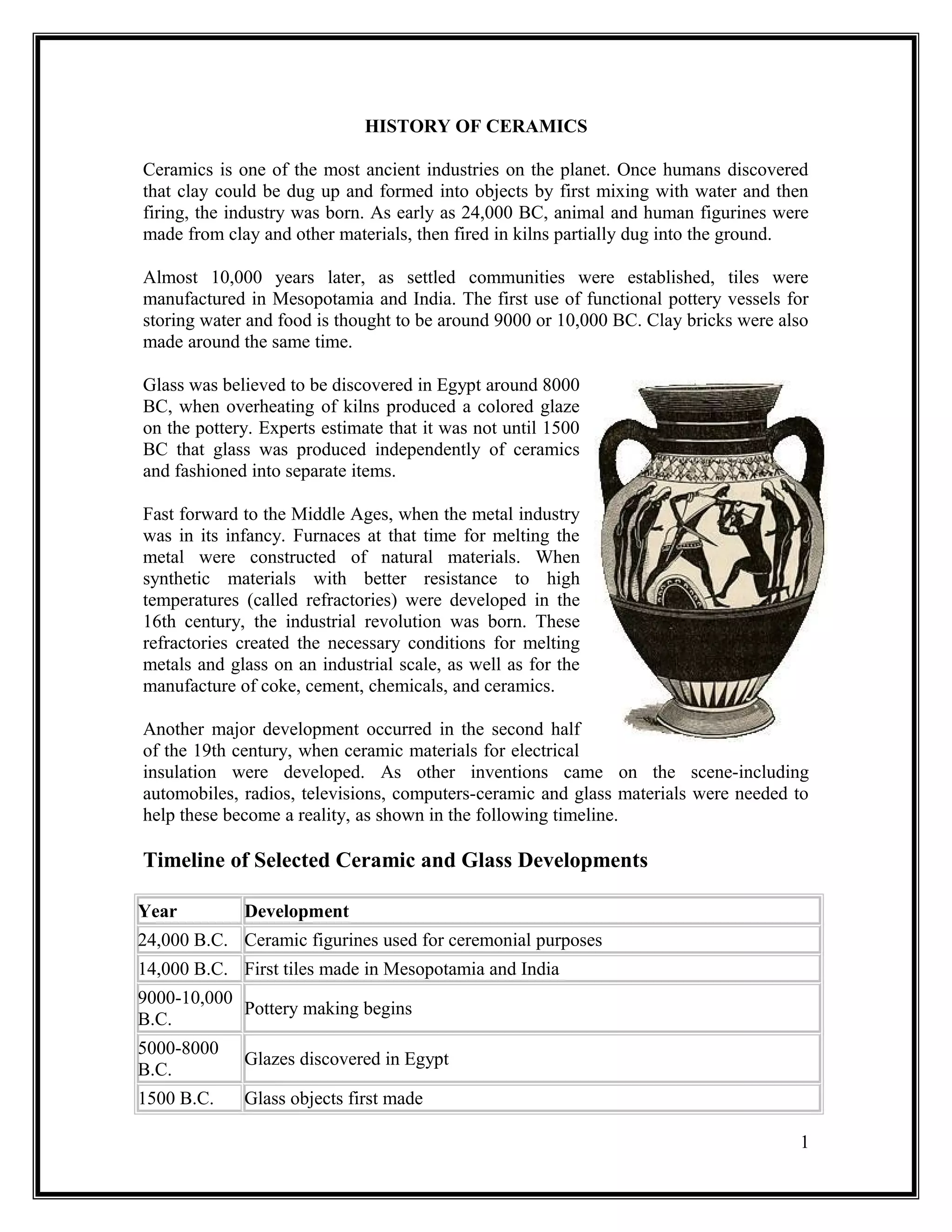 Engineering glasses and ceramics history of ceramics | DOC