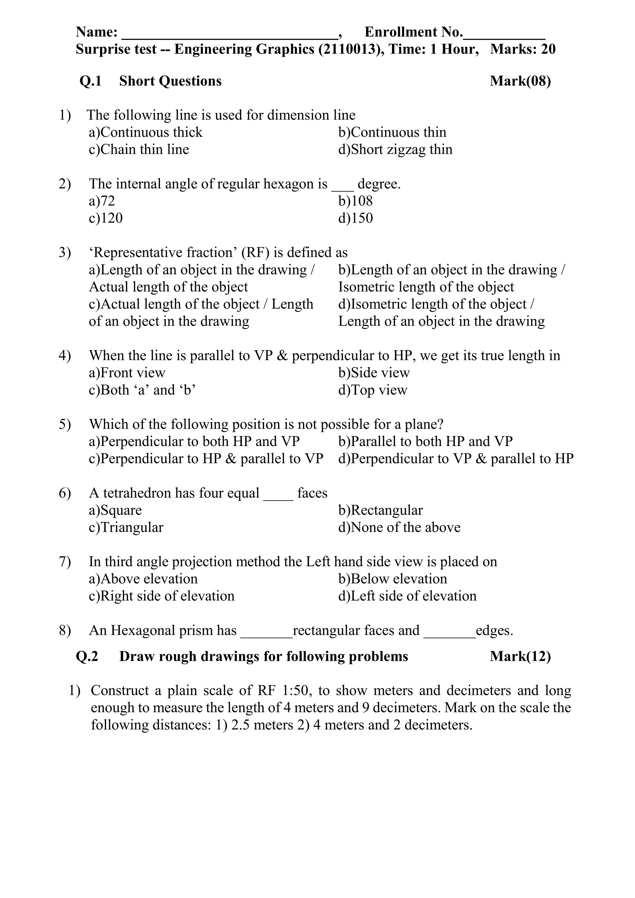 Engineering graphics model paper | PDF