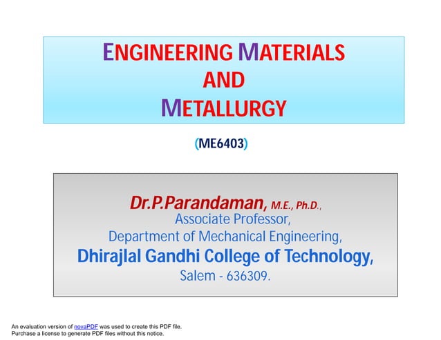 Engineering materials and metallurgy | PDF