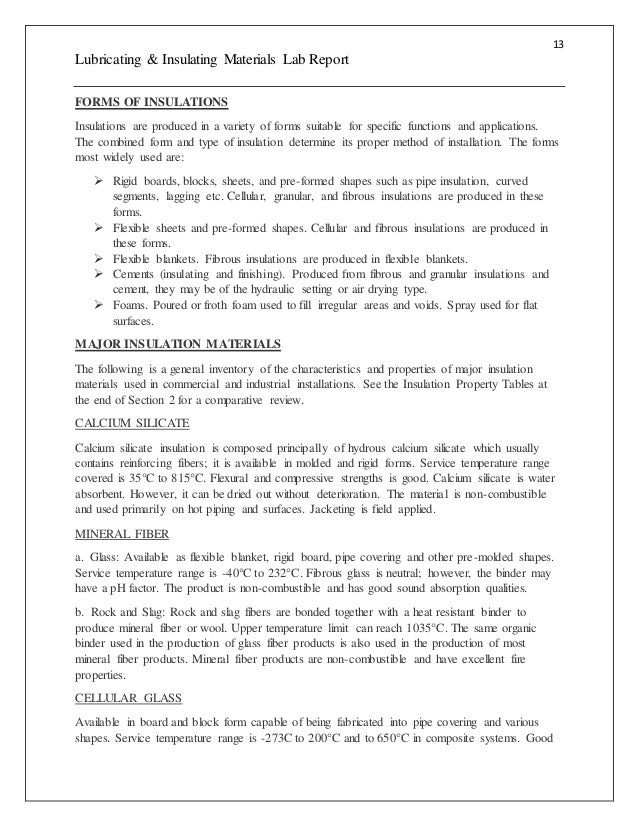 Engineering materials lab report (Lubricating & Insulating Material)s