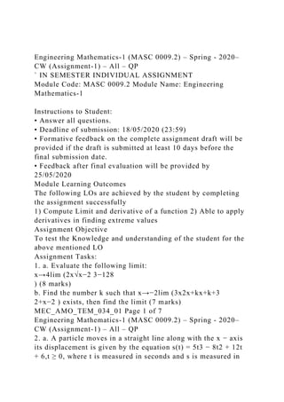 Engineering Mathematics-1 (MASC 0009.2) – Spring - 2020– CW (Assig.docx