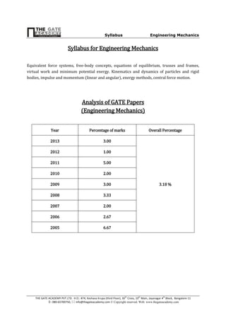 Mechanical Engineering : Engineering mechanics, THE GATE ACADEMY | PDF