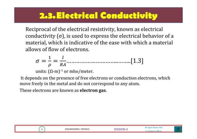 Engineering physics 1(Electrical conductivity) | PDF