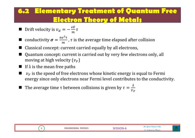 Engineering physics 5(Quantum free electron theory) | PDF