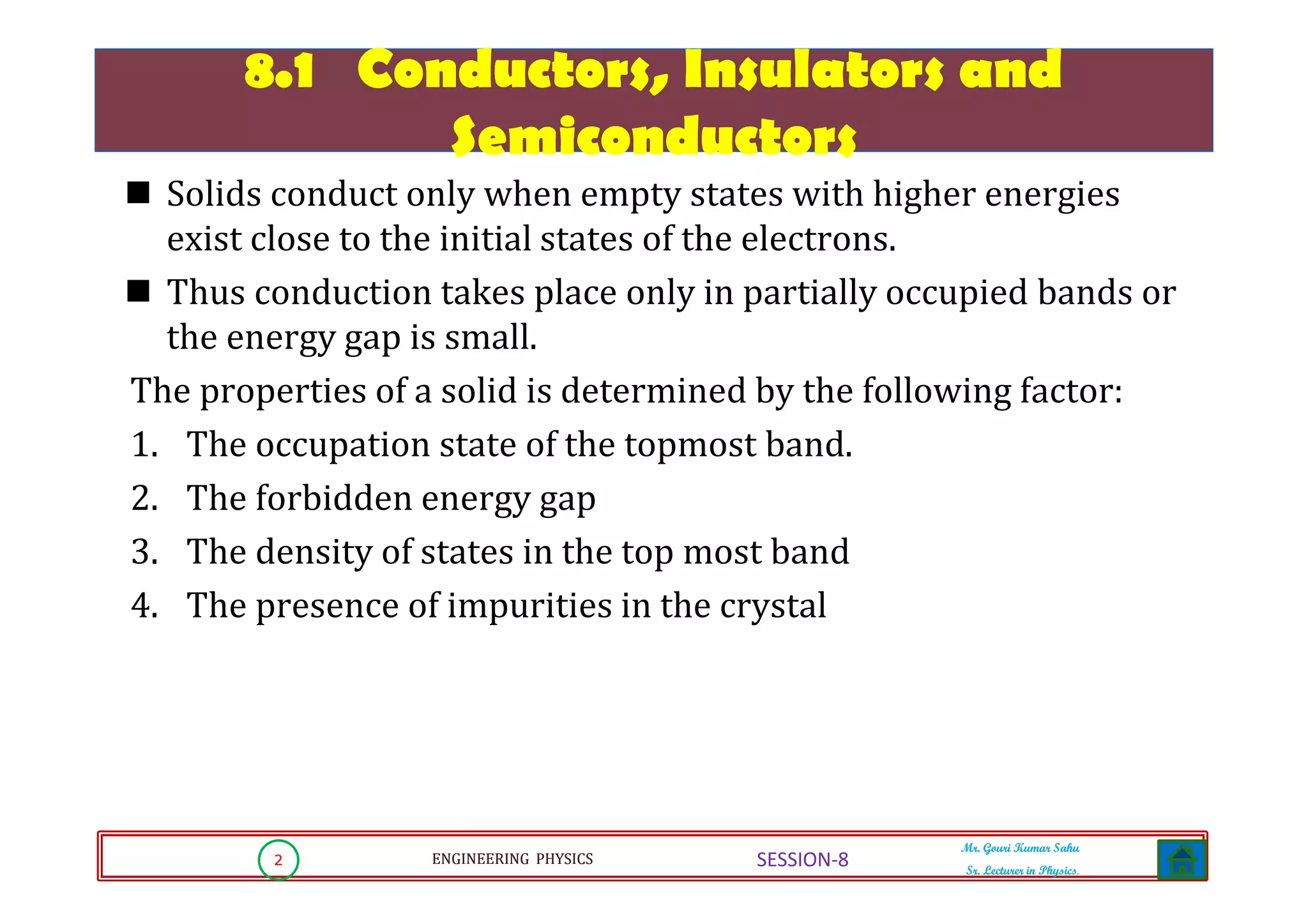 Engineering physics 7(conductors, insulators and semiconductors) | PPT