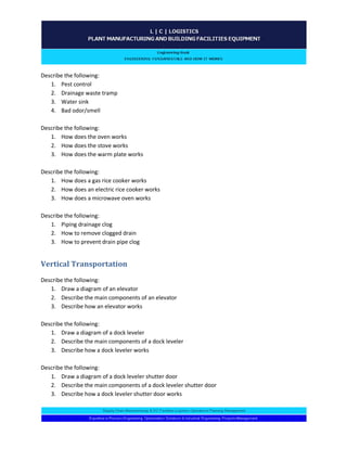 Engineering plant facilities 14 fundamental questions worksheet | PDF