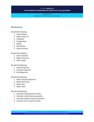 Engineering plant facilities 14 fundamental questions worksheet | PDF
