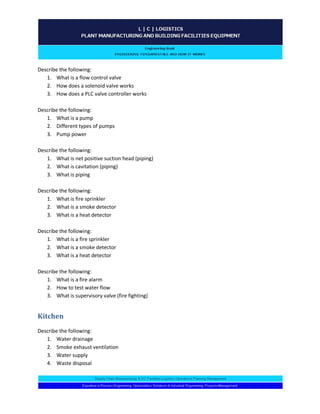 Engineering plant facilities 14 fundamental questions worksheet | PDF