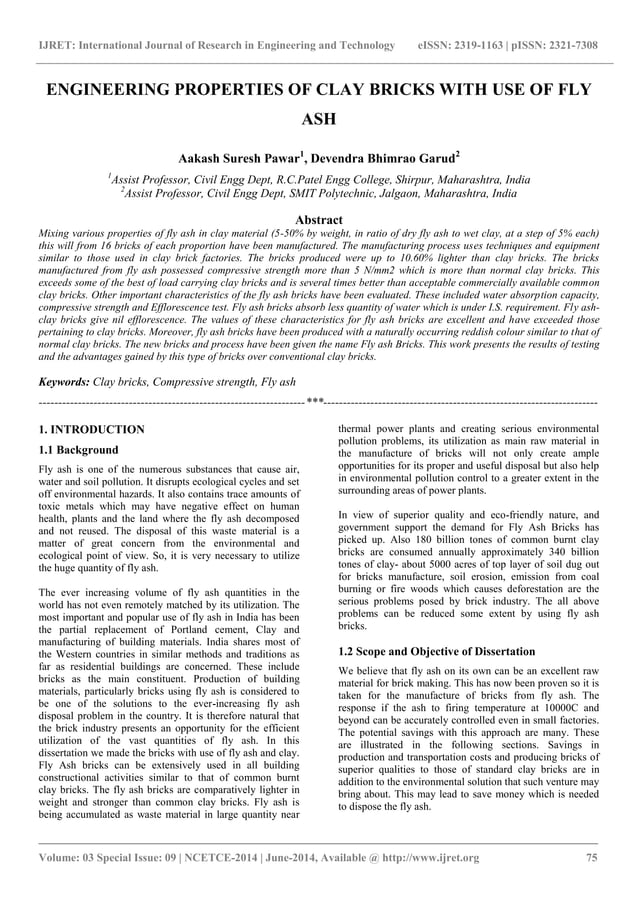 Engineering properties of clay bricks with use of fly ash | PDF
