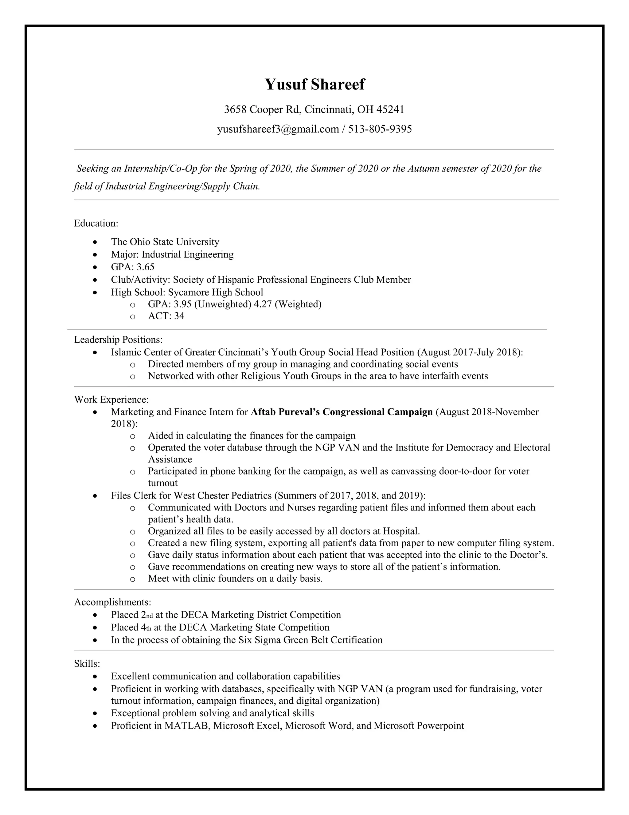 Yusuf Shareef Resume | PDF