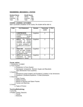 Engineering statics hec course outline | PDF