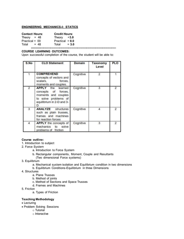 Engineering statics hec course outline | PDF