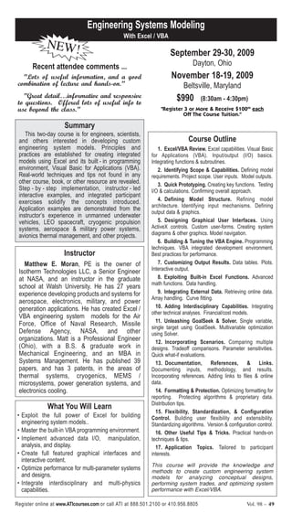 ATI Courses Professional Development Short Course Engineering Systems Modeling With Excel V B A ...