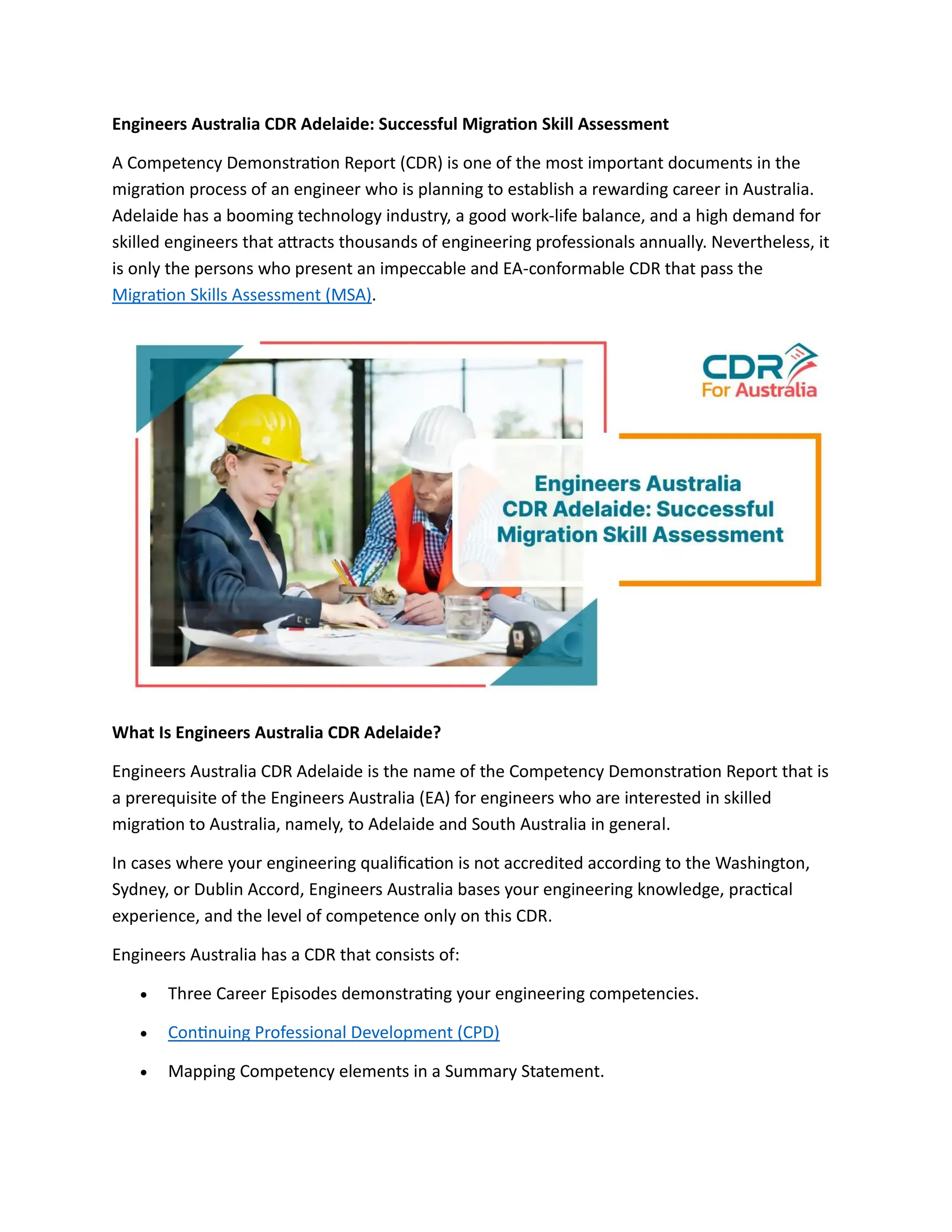 Engineers Australia CDR Adelaide | Expert CDR Writing for EA | PDF