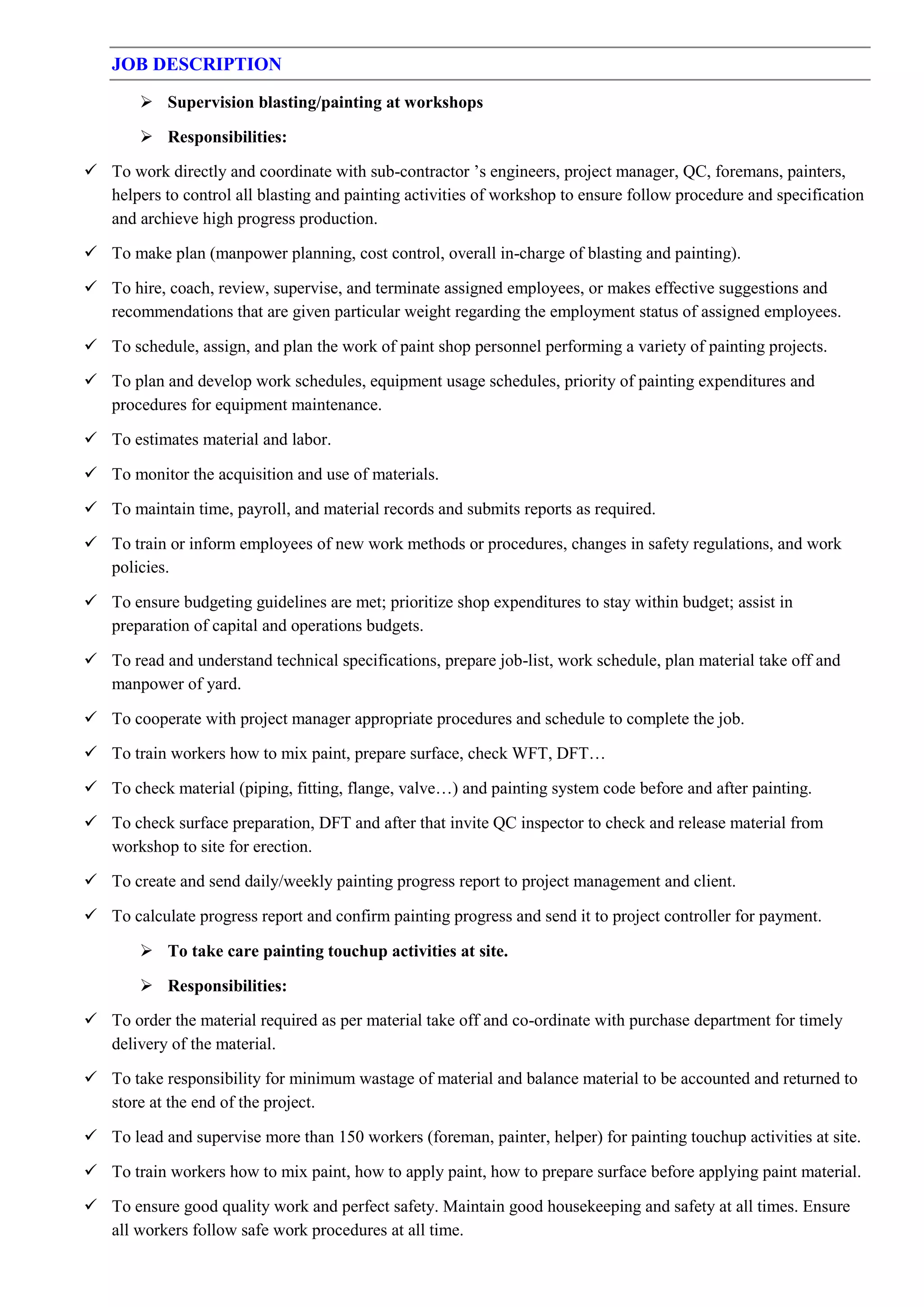 Painting Supervisor / Site Engineer / Material Corrosion Engineer | PDF