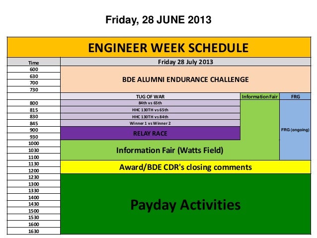 Engineer week schedule