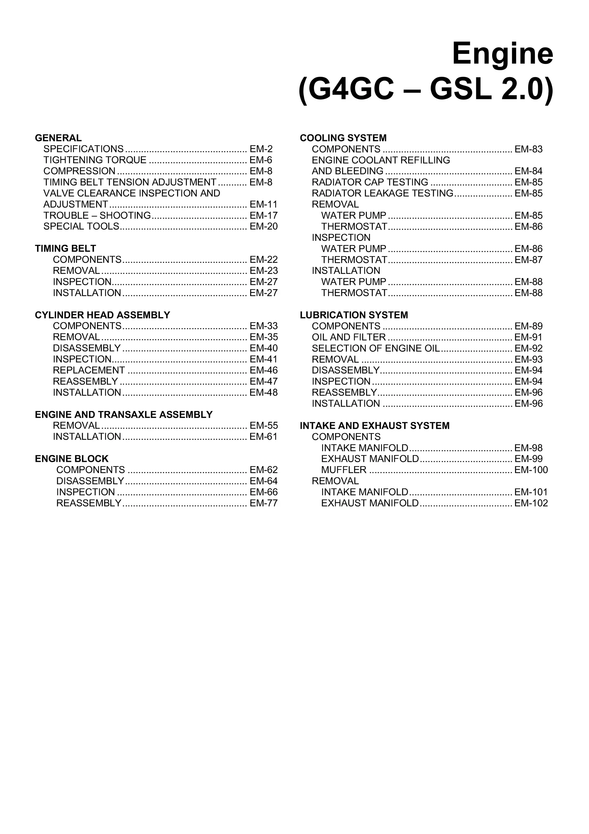 Engine hyundai tucson 2008 (g4 gc gsl 2.0) | PDF