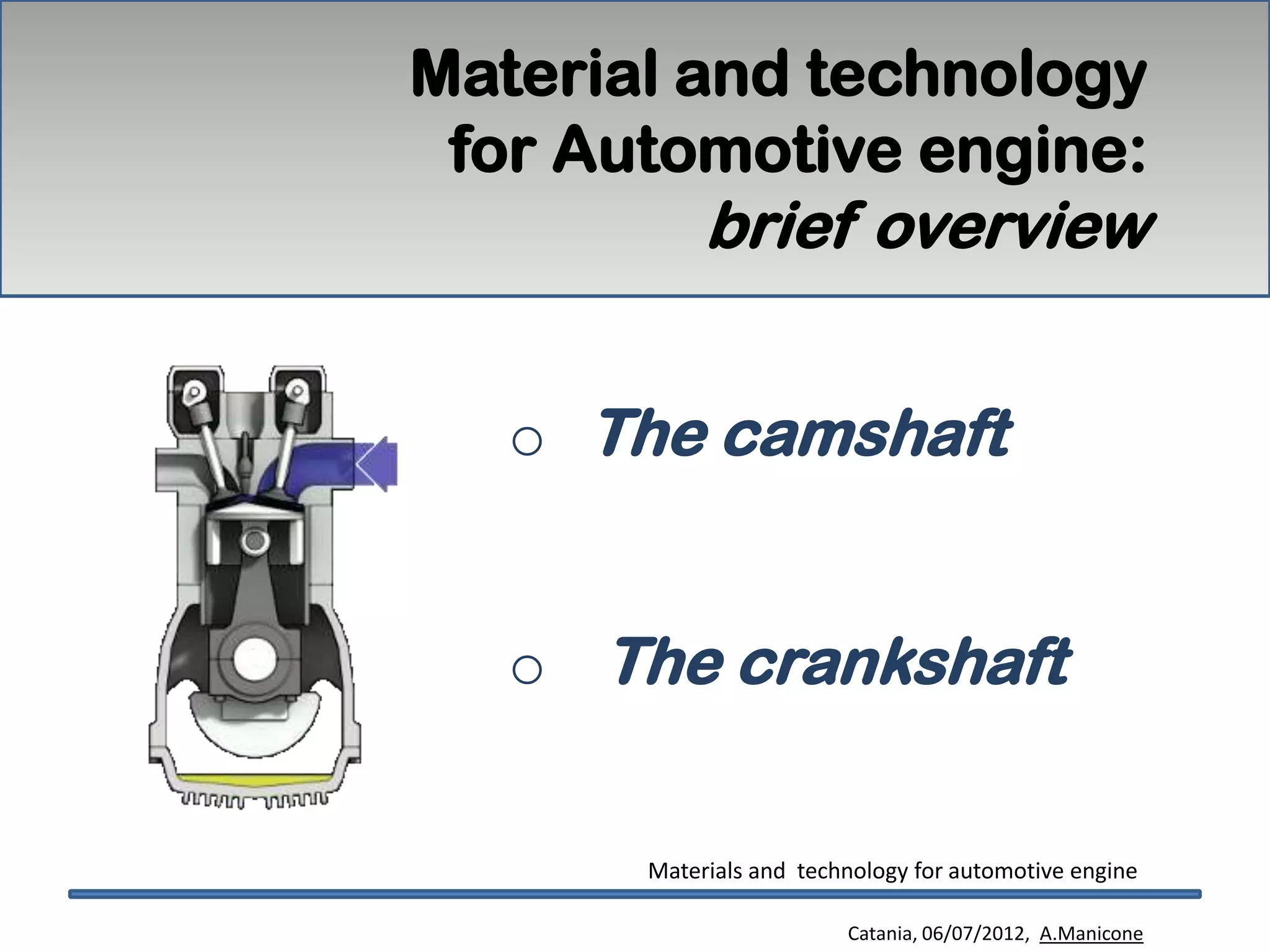 Engine materials for camshaft and crankshaft | PPTX