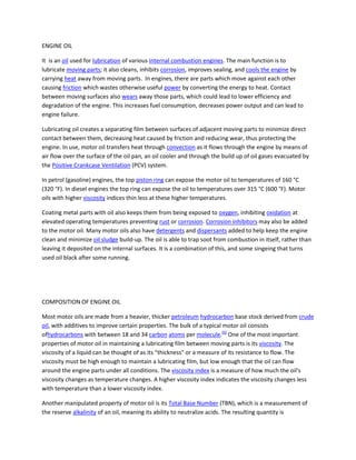 Engine oil | DOCX | Chemistry | Science