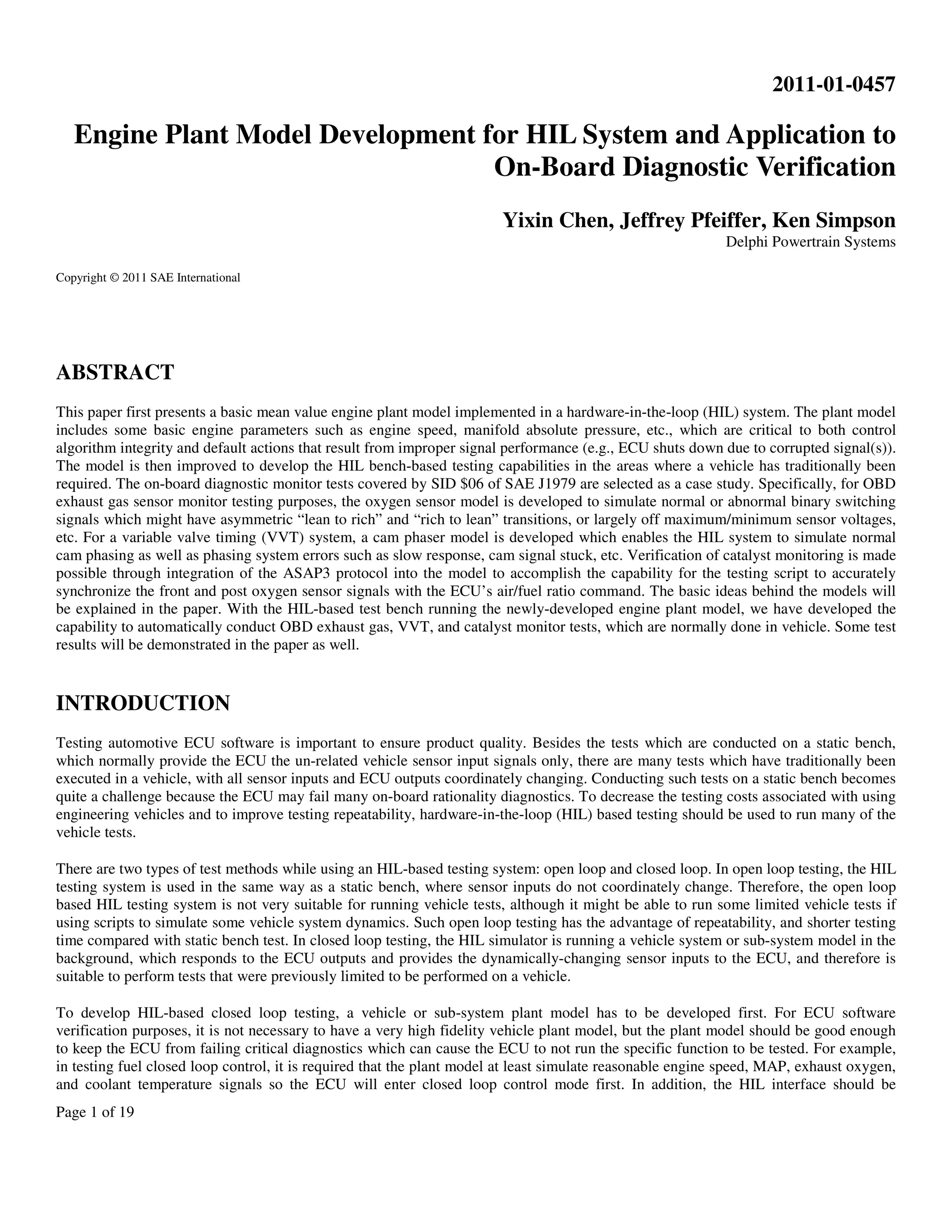 Engine plant model_development for hil system and application to on-board diagnostic ...