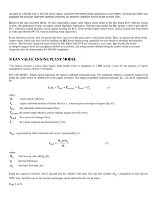 Engine plant model_development for hil system and application to on-board diagnostic ...