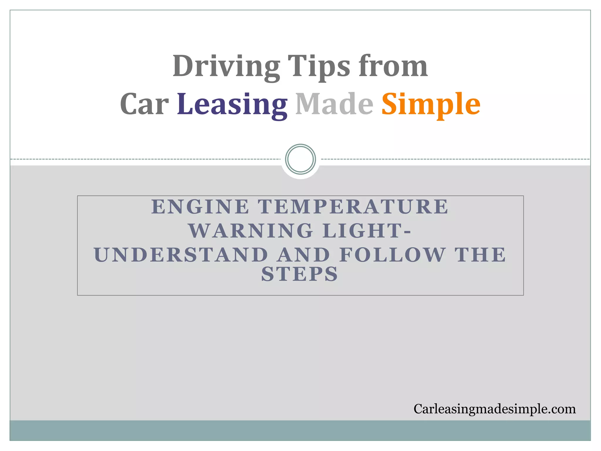 Engine Temperature Warning Light - Understand and Follow the steps | PPT