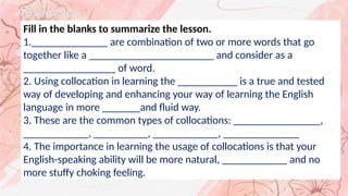 ENGISH 8 Lesson 1 week 1 Collocation and its Types | PPTX
