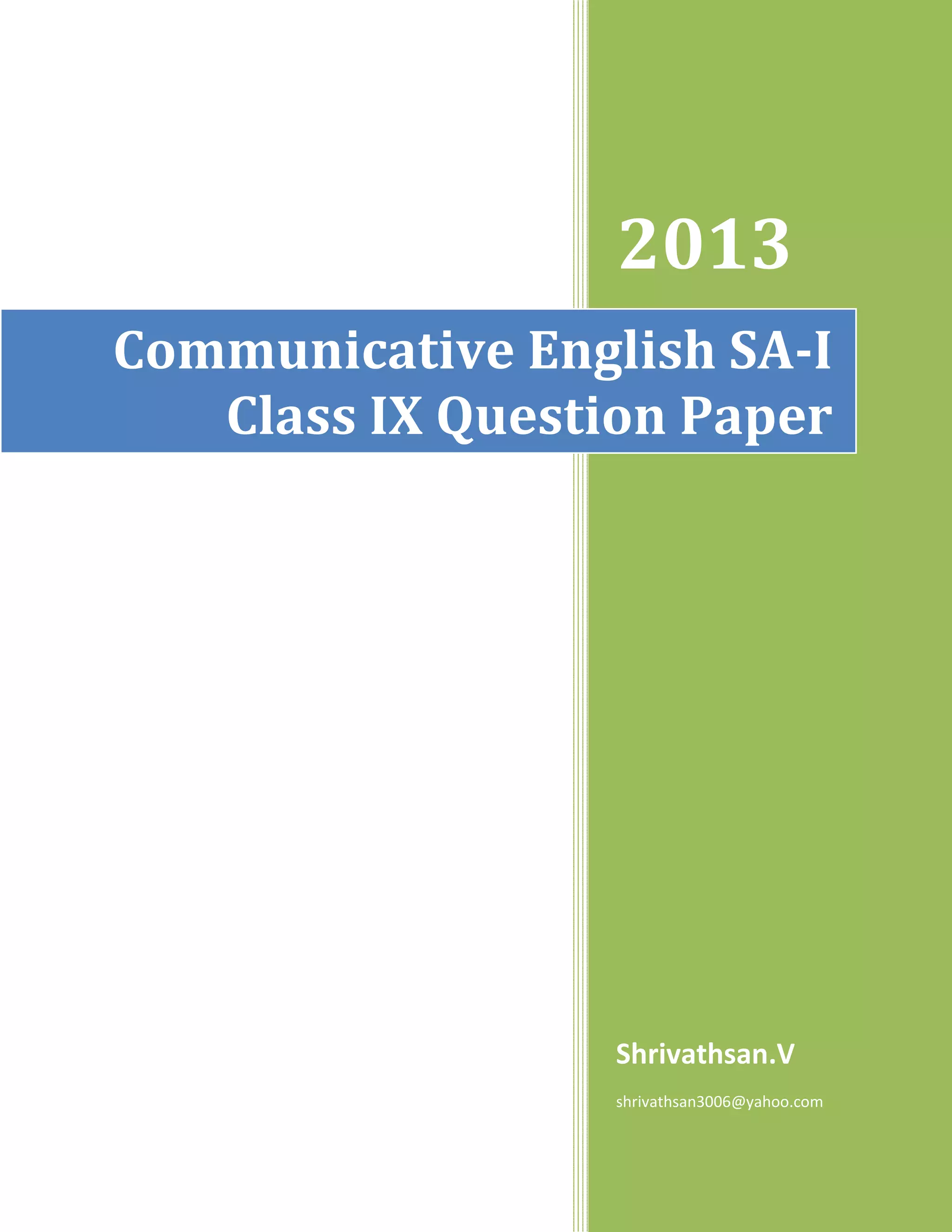 Class IX Communicative English SA-I | PDF