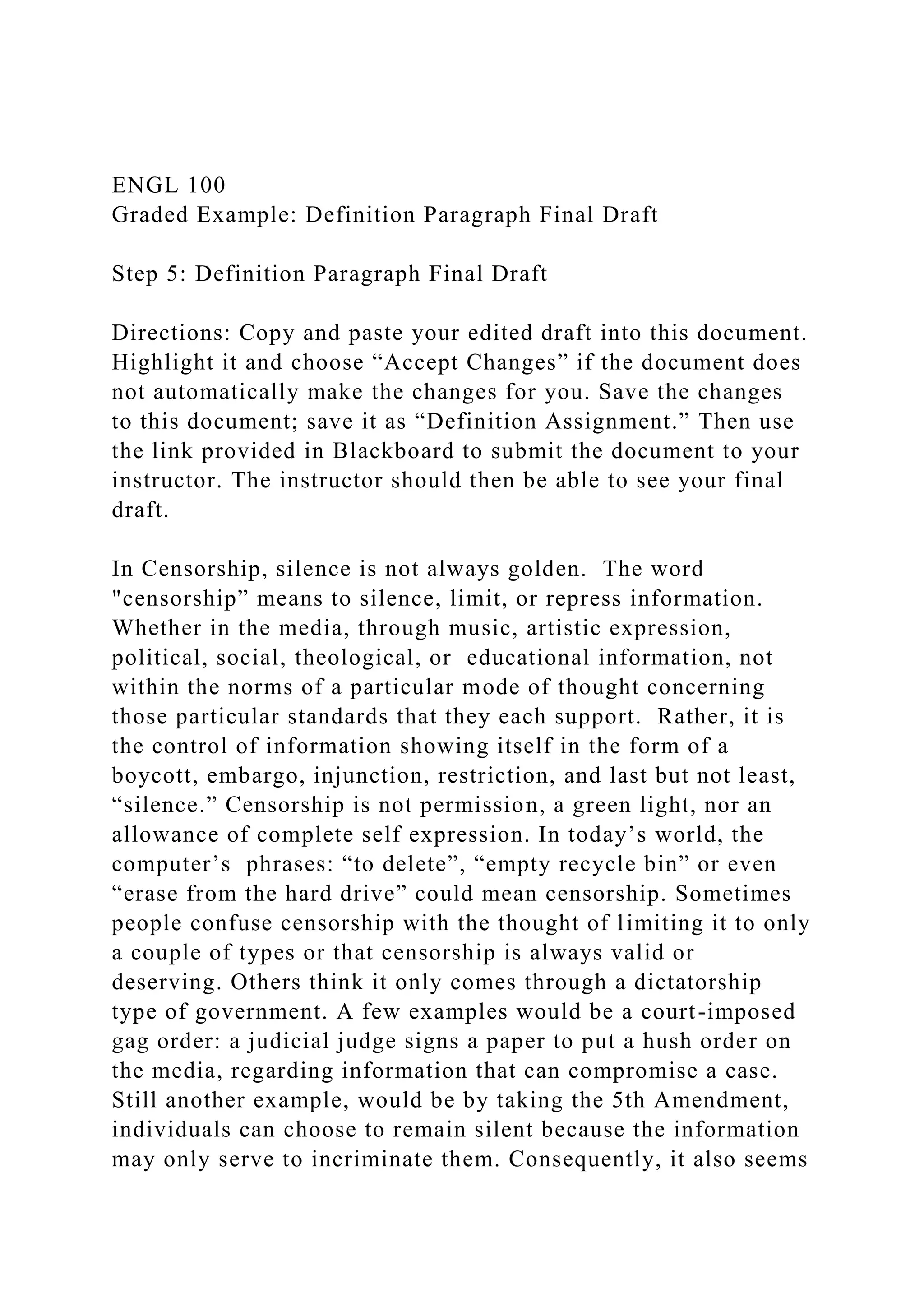 ENGL 100Graded Example Definition Paragraph Final DraftStep.docx ...