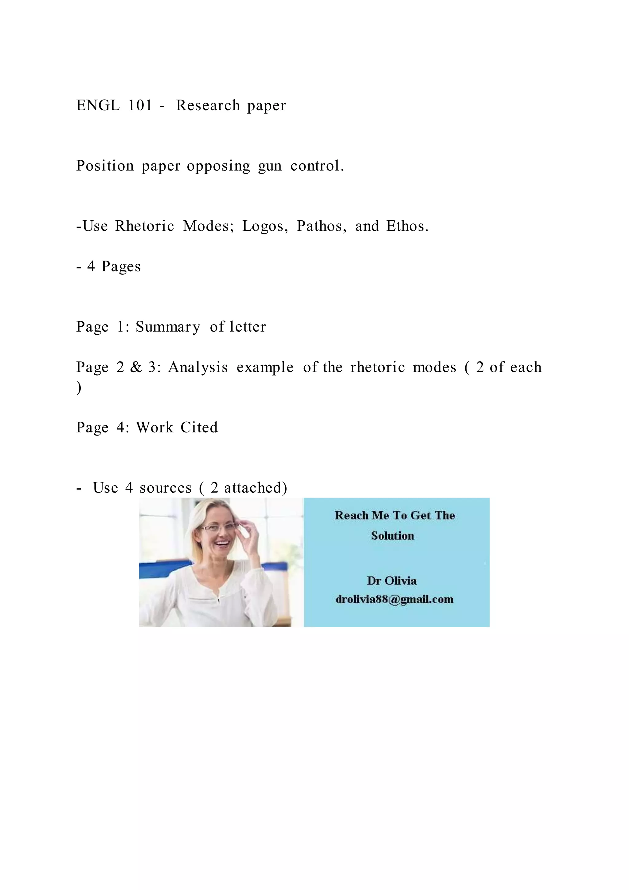 ENGL 101 - Research paper Position paper opposing gun control | DOCX