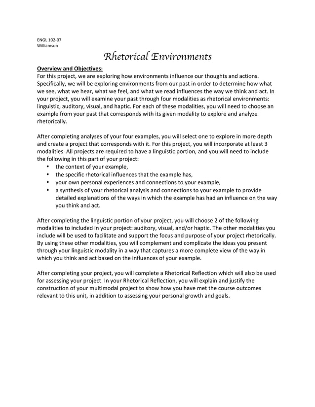 ENGL 102-07 Rhetorical Environments Assignment Sheet | PDF | Education