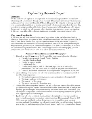 Engl 102 28 exploratory research project | PDF | Documentary | Genres