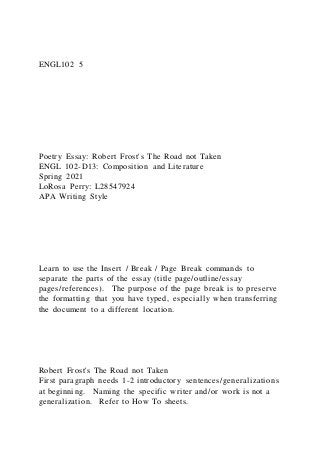 ENGL102 5Poetry Essay Robert Frosts The Road n | PDF