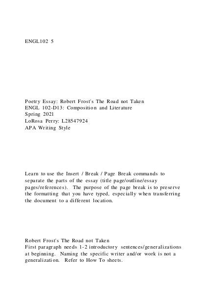 ENGL102 5Poetry Essay Robert Frosts The Road n | PDF