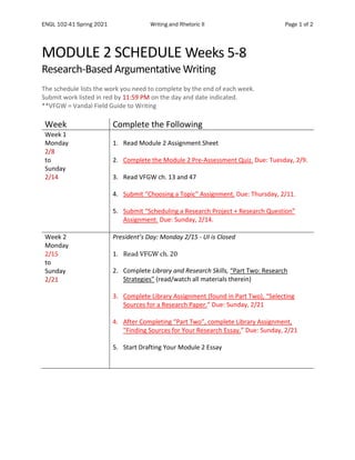 Engl102 module 2 schedule_spring | PDF