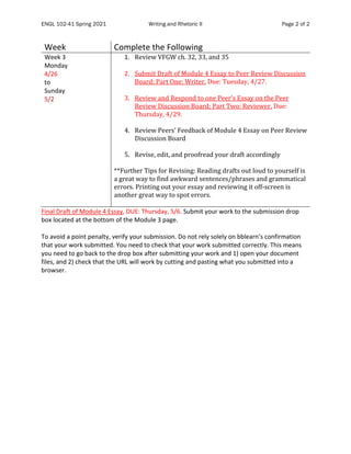 Engl102 module 4 schedule_spring | PDF