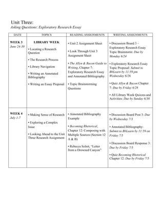 Engl102 / Online / Summer 2019 / Course Schedule | PDF