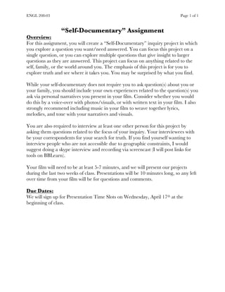 Engl 208 03 self-documentary assignment sheet | PDF