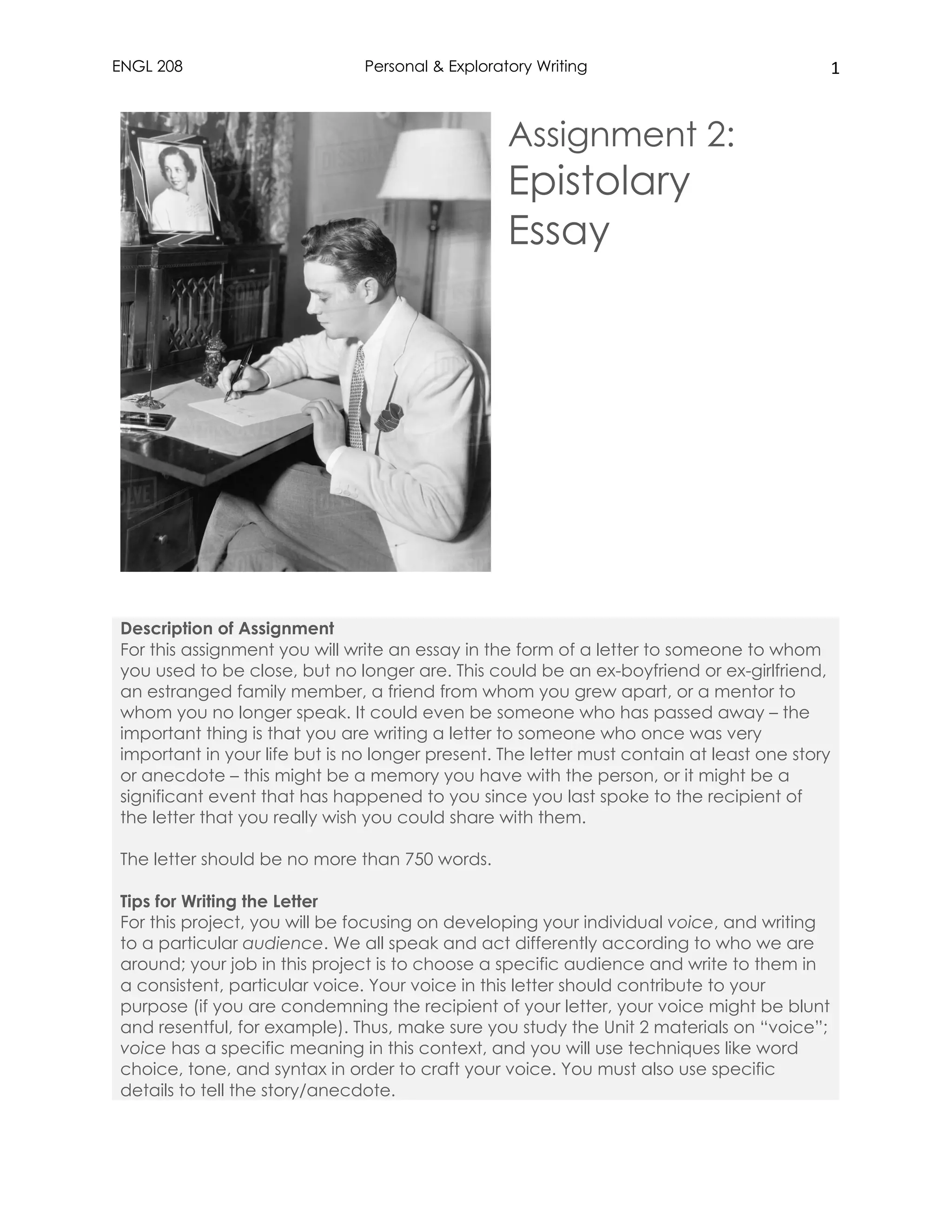 Unit 2 Assignment Sheet - Epistolary Essay | PDF | Freelance Writing ...
