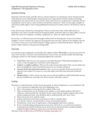 Engl 208 epistolary essay prompt | PDF