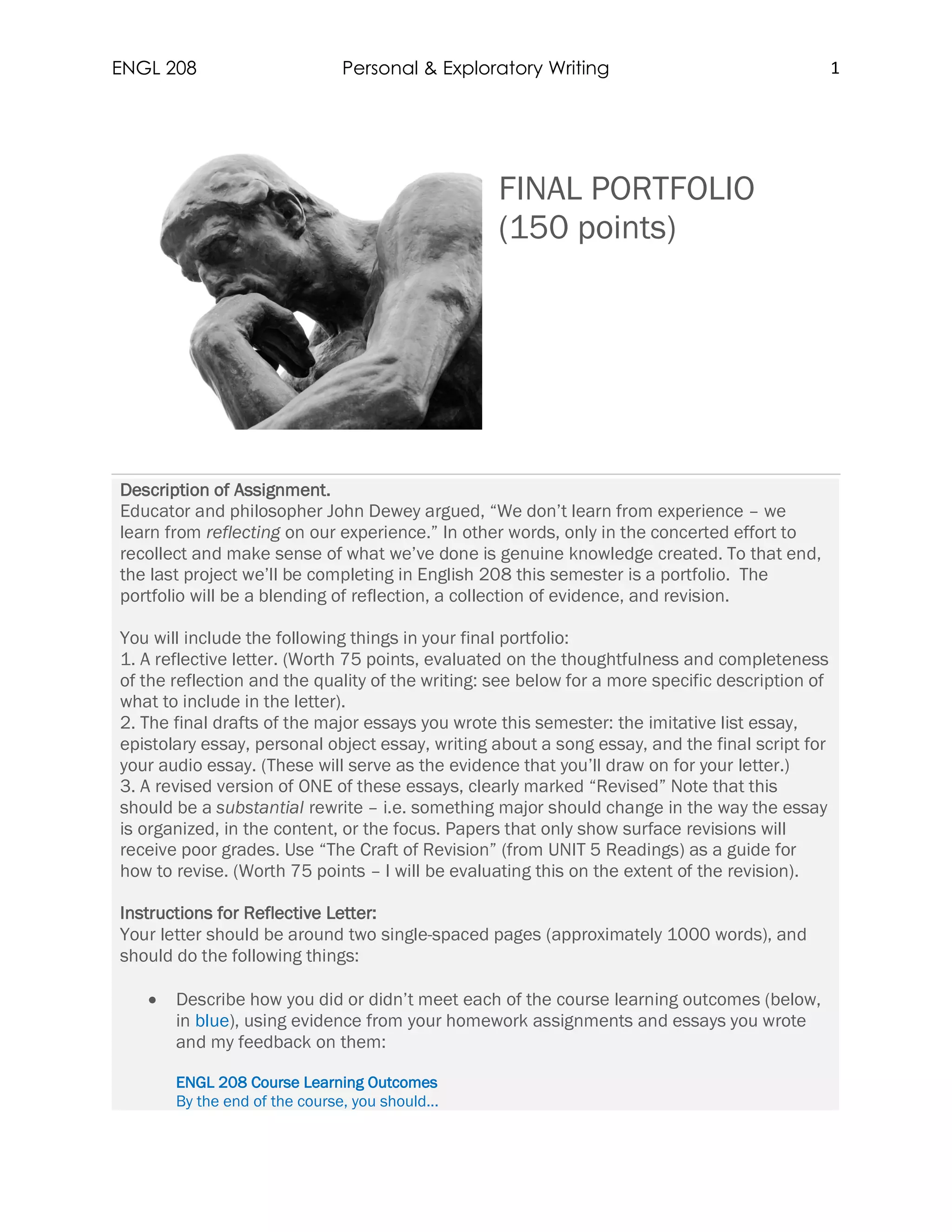 ENGL 208 Final Portfolio Assignment Sheet | PDF | Freelance Writing ...